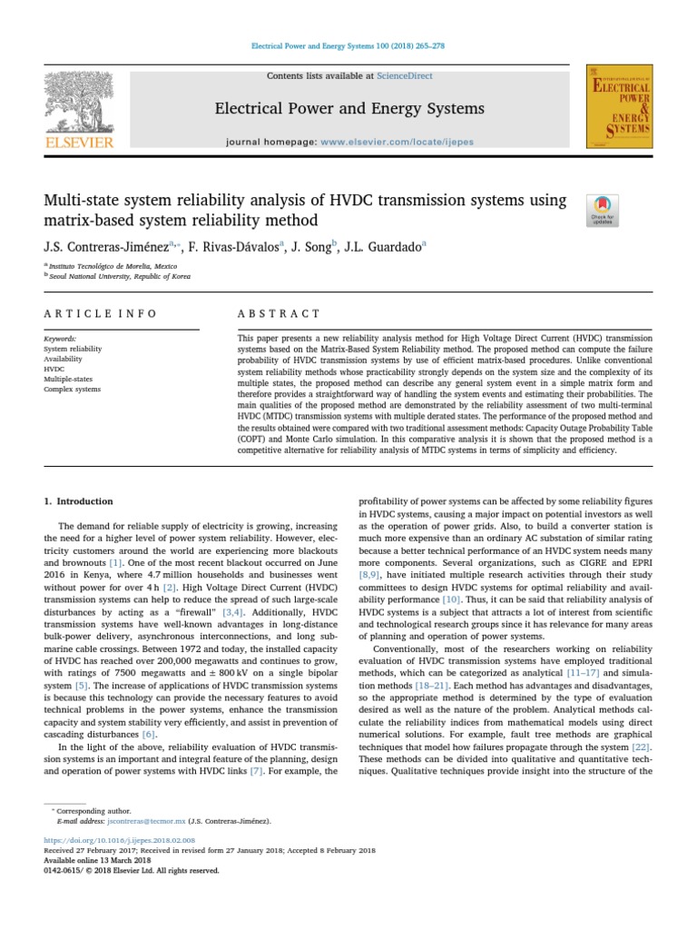 Multi State System Reliability Analysis of HVDC - 2018 - International Journal o | PDF | High ...