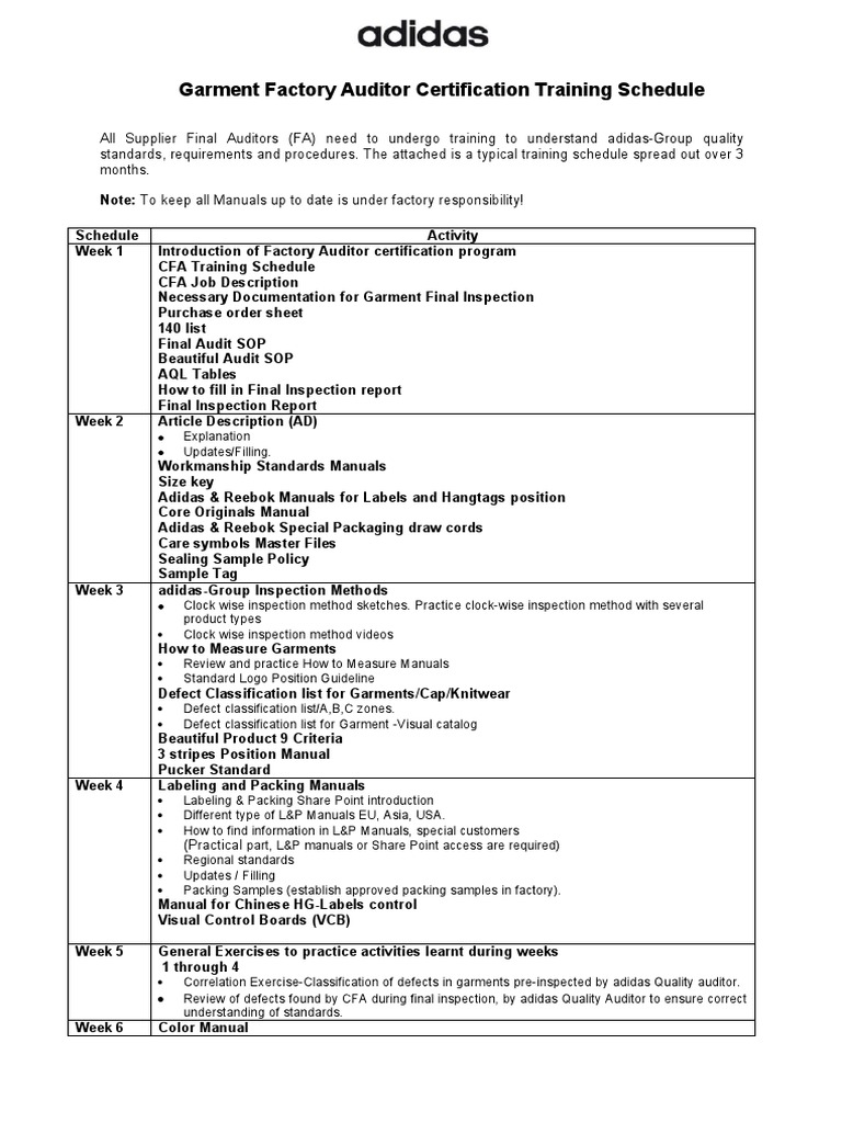 Garment Factory Auditor Certification Training Schedule | Download Free ...