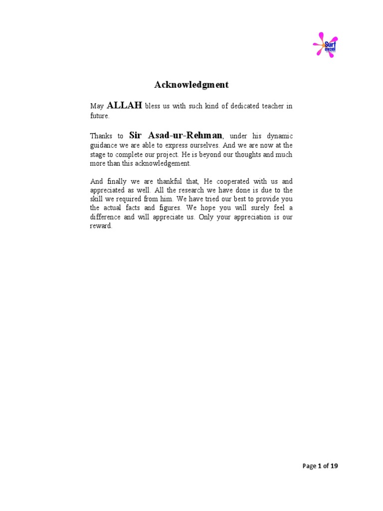 Acknowledgment Allah Sir Asad-ur-Rehman | PDF | Discounts And ...