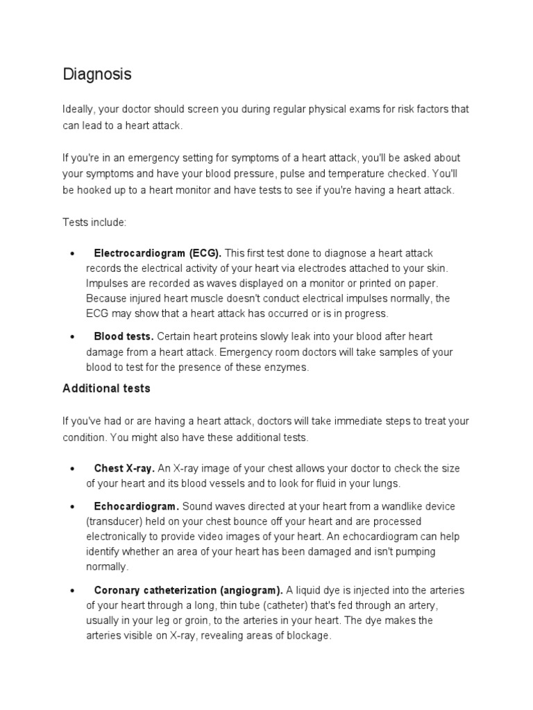 Diagnosis: Additional Tests | PDF | Heart | Myocardial Infarction