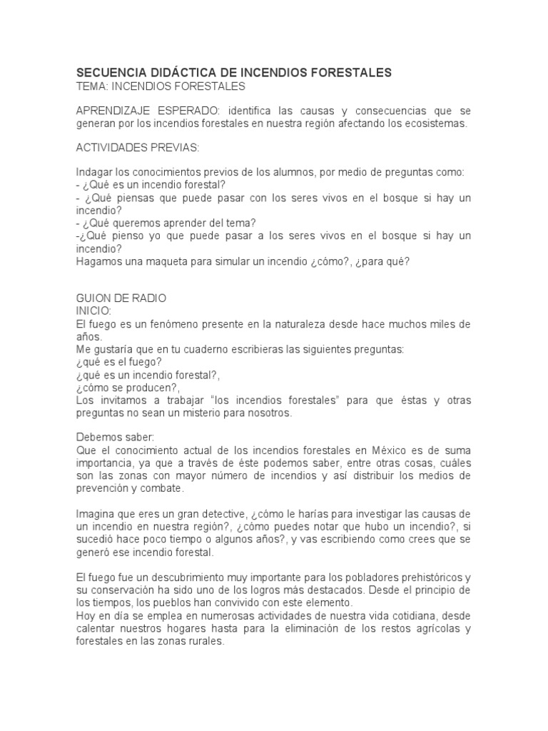 Secuencia Didáctica de Incendios Forestales | PDF | Fuego fatuo | Suelo