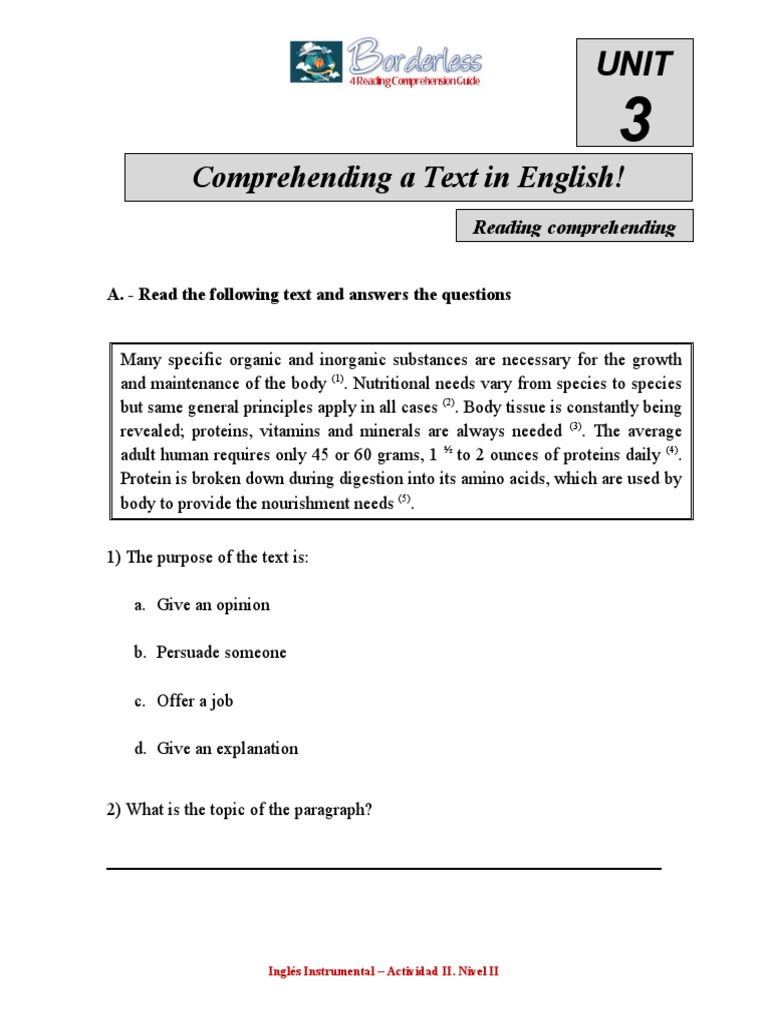 Comprehending A Text in English!: A. - Read The Following Text and ...