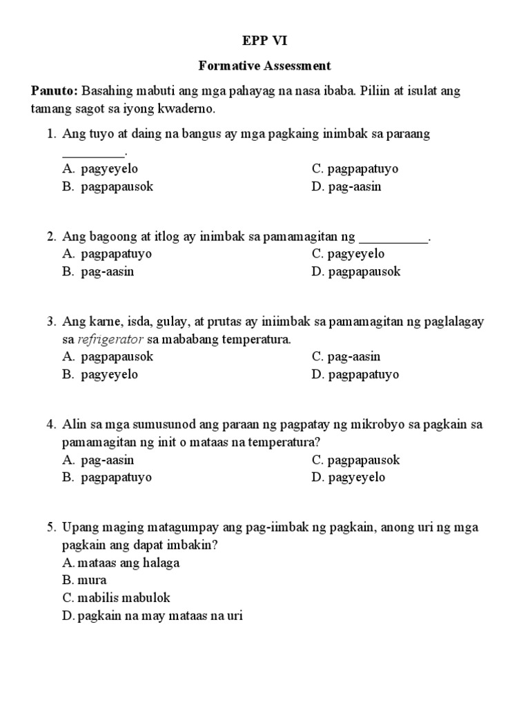 Epp 6-Formative Assessment | PDF