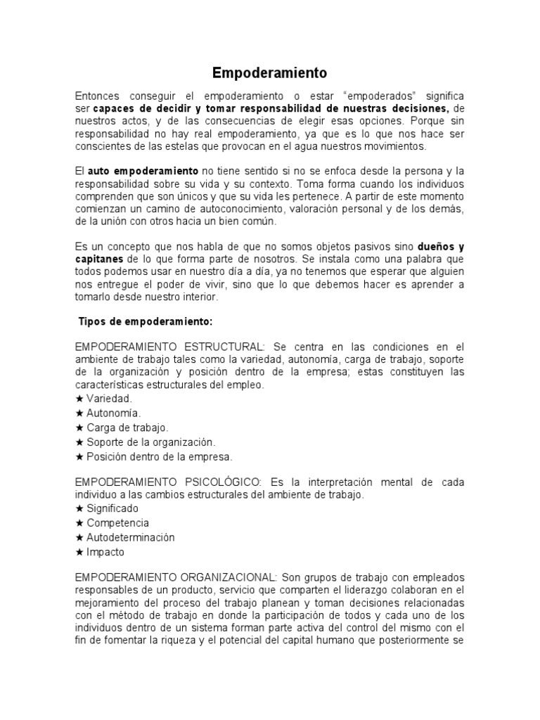 Tipos de Empoderamiento | PDF | Empoderamiento | Conceptos psicologicos