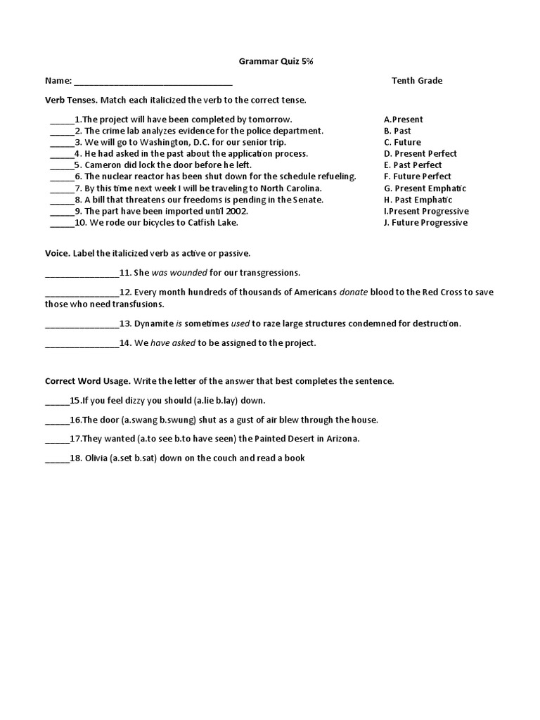 Grammar Quiz Verb | PDF