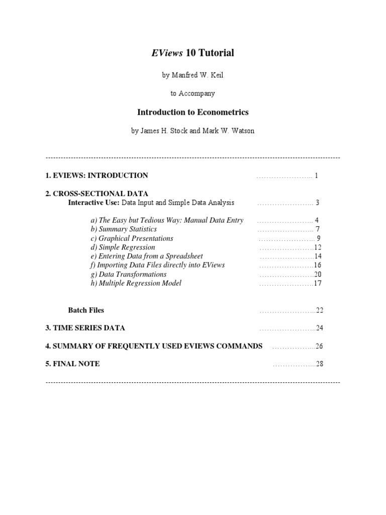 Eviews 10 Tutorial: Introduction To Econometrics | PDF | Ordinary Least ...