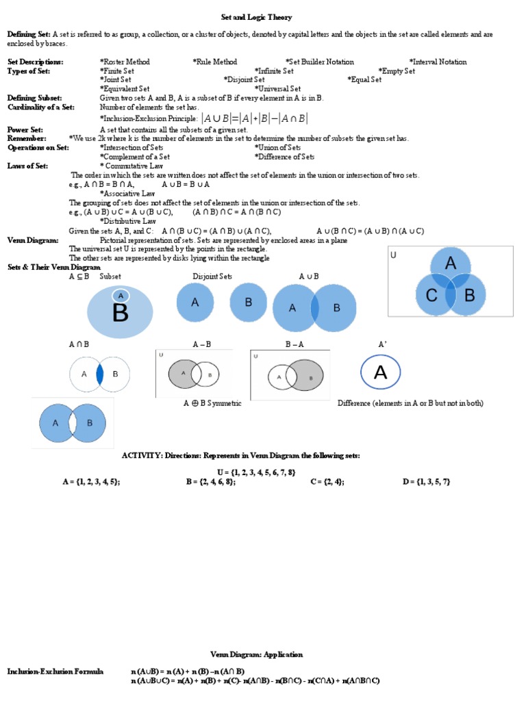 Set and Logic Theory | PDF | Inequality (Mathematics) | Set (Mathematics)