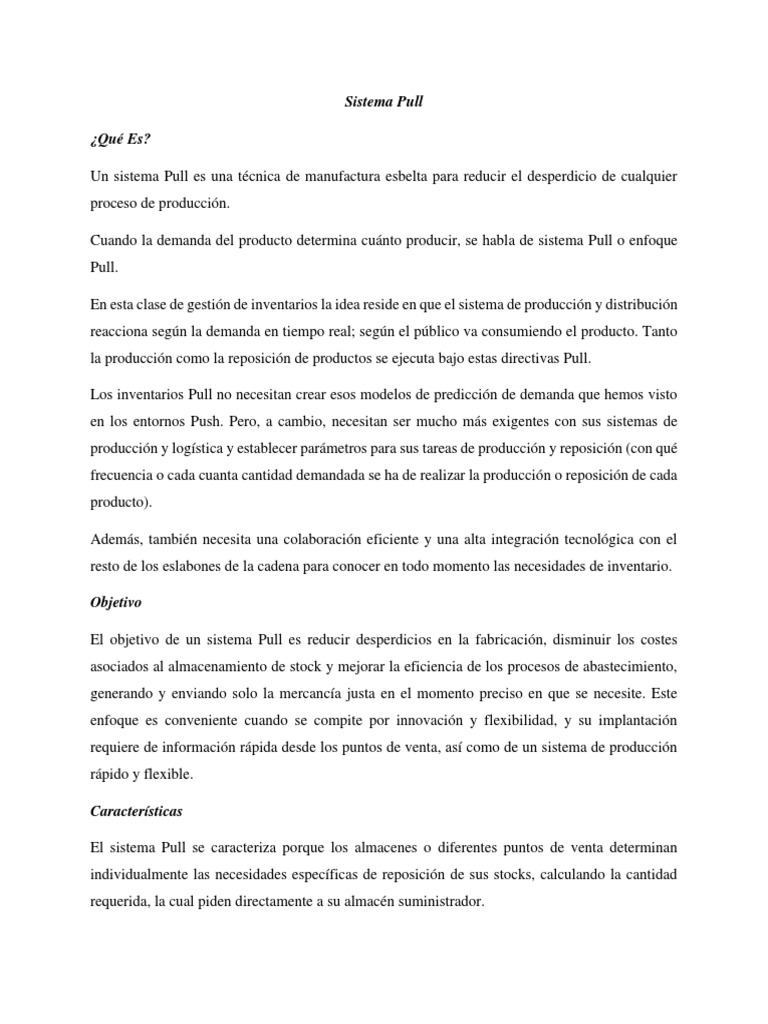 Sistema Pull | PDF | Inventario | Gestión de la cadena de suministro