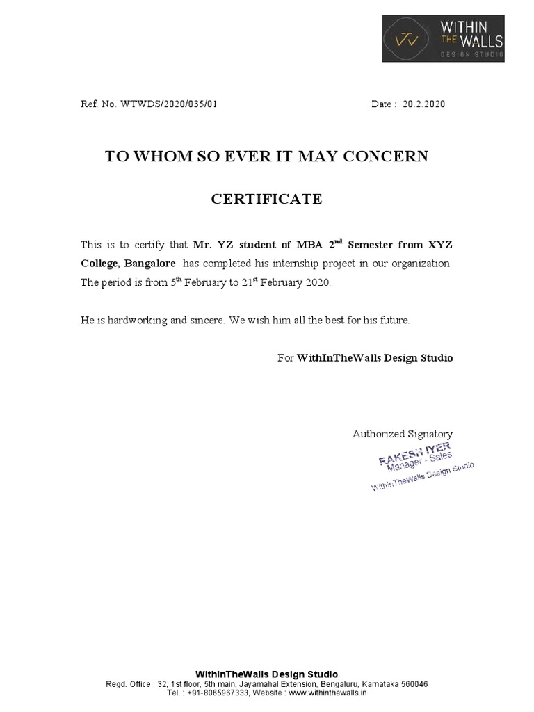 To Whom So Ever It May Concern: Certificate | PDF