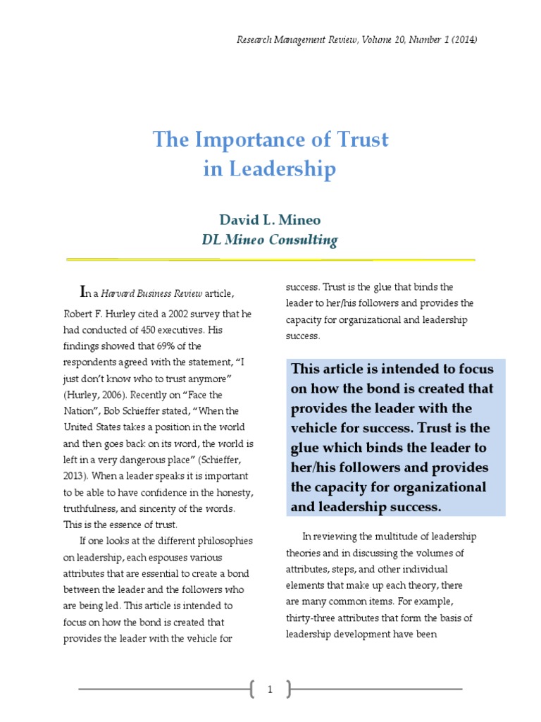 The Importance of Trust in Leadership: David L. Mineo | PDF ...