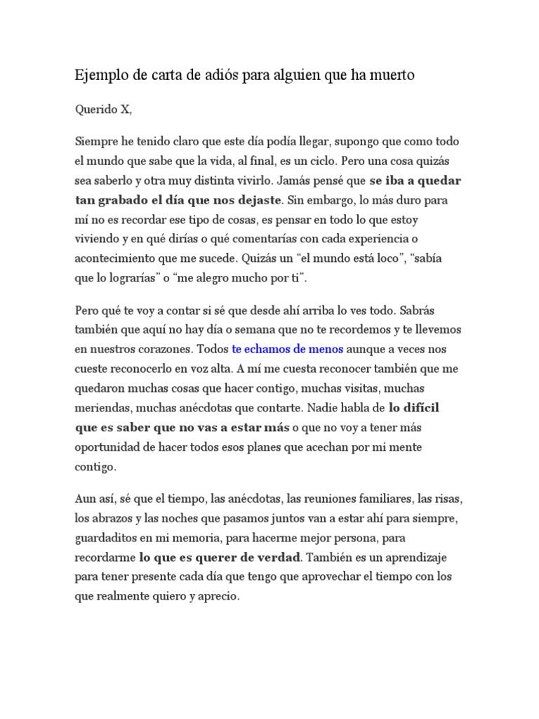 Ejemplo de Carta de Adiós para Alguien Que Ha Muerto | PDF