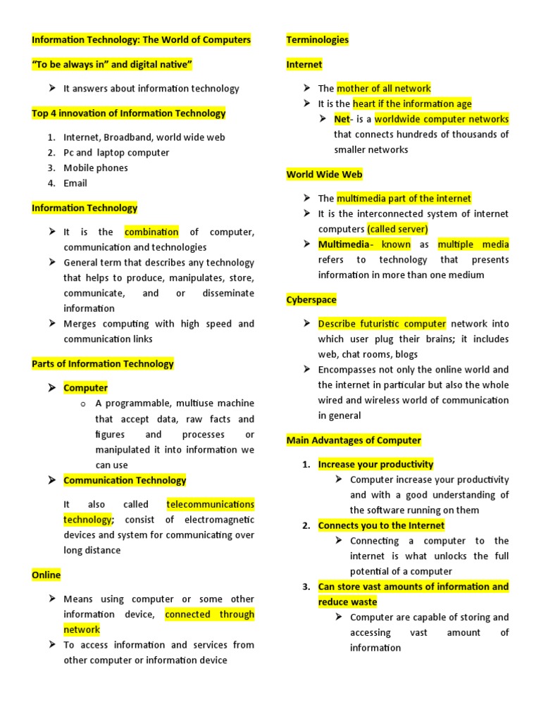 Information Technology REVIEWER | PDF | Input/Output | Operating System