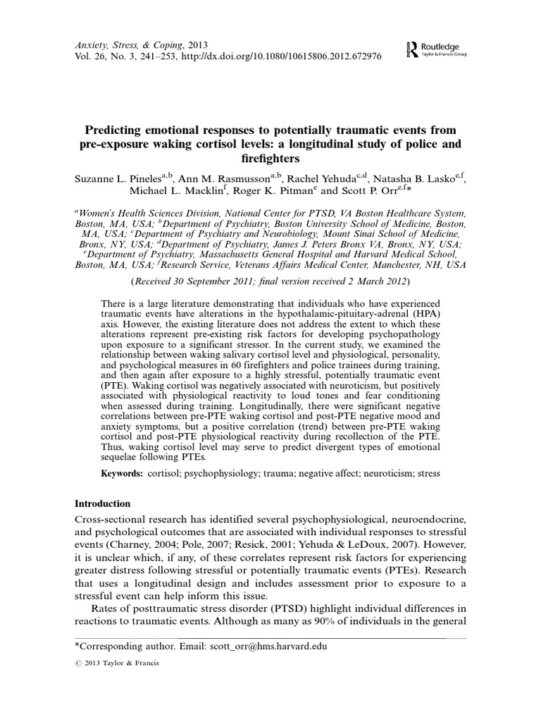 Rachel Yehuda Cortisol PTSD Policía Bomberos | PDF | Posttraumatic ...