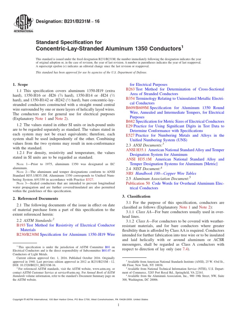 Concentric-Lay-Stranded Aluminum 1350 Conductors: Standard ...