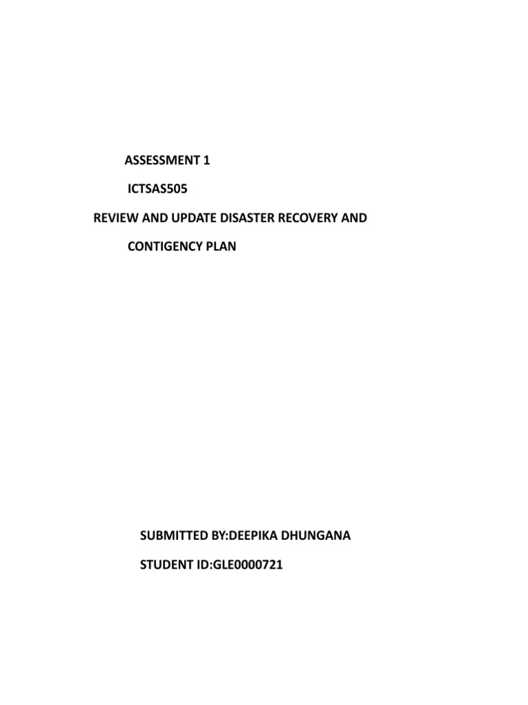 Assessment 1 ICTSAS505 Review and Update Disaster Recovery and ...