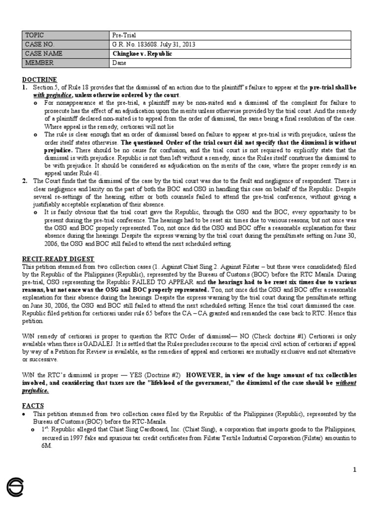 Failure to Prosecute: Supreme Court Upholds Dismissal of Tax Evasion ...