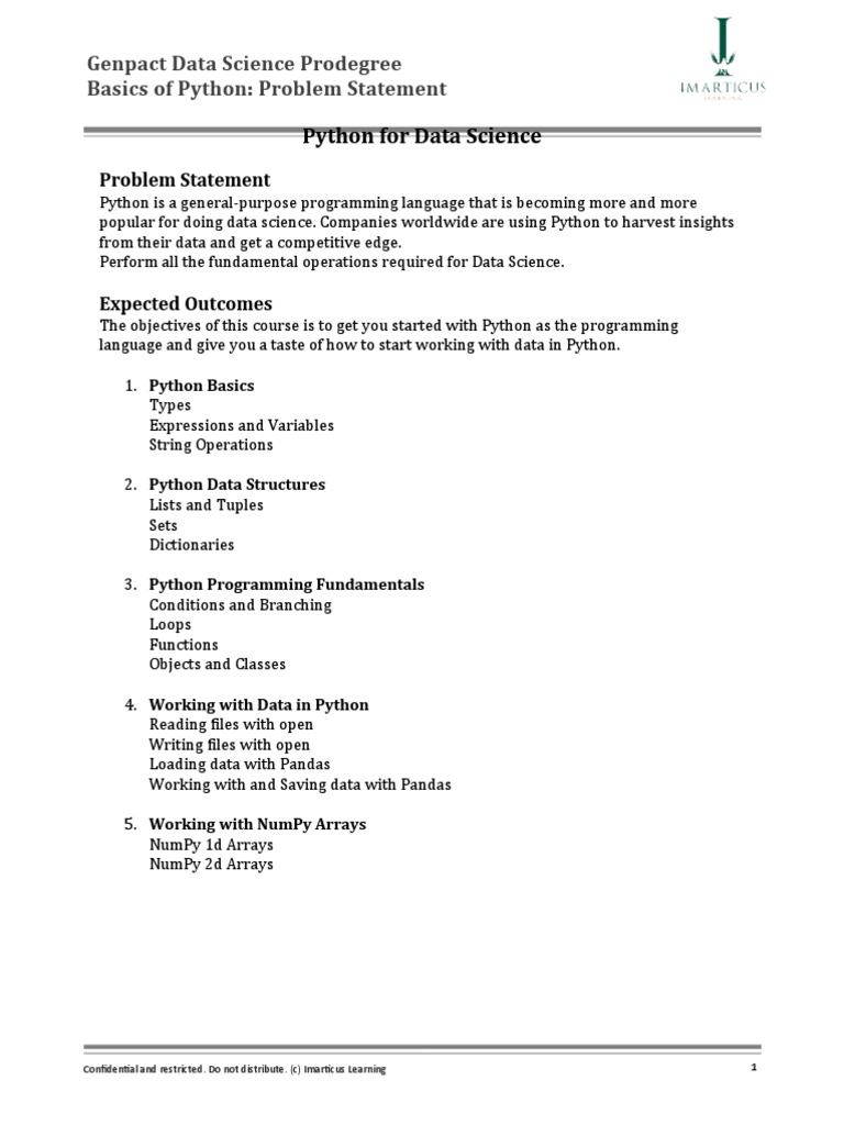 Genpact Data Science Prodegree Basics of Python: Problem Statement | PDF