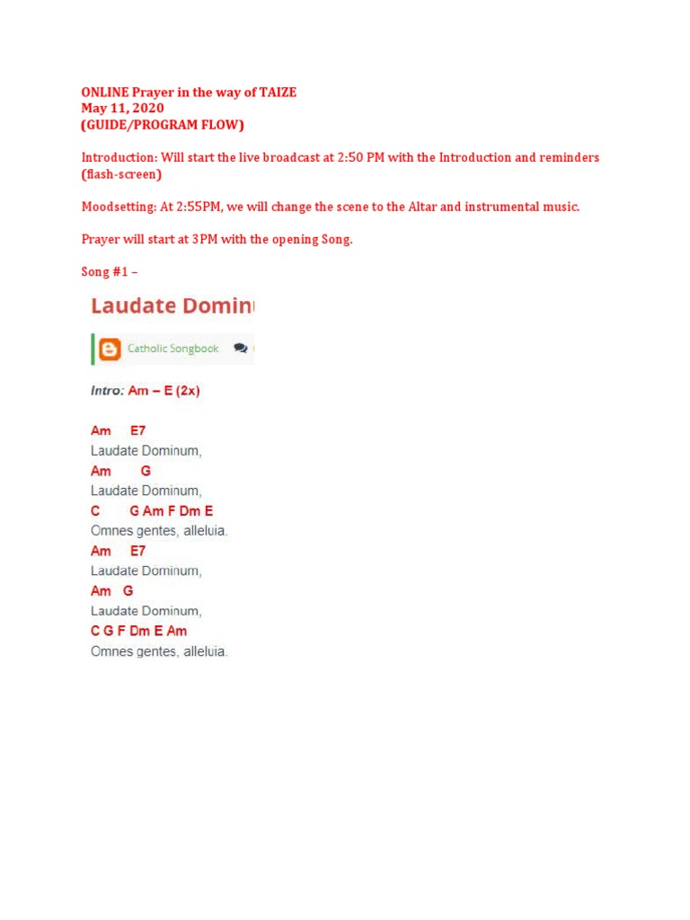ONLINE Prayer in The Way of TAIZE May 11, 2020 (Guide/Program Flow) | PDF