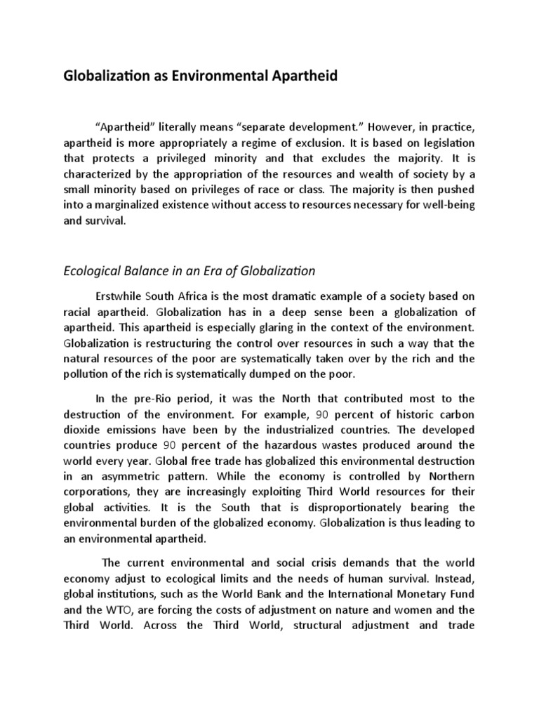 Globalization As Environmental Apartheid | PDF | Globalization | Apartheid