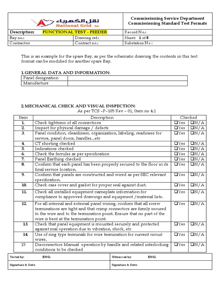 Commissioning Service Department Commissioning Standard Test Formats ...