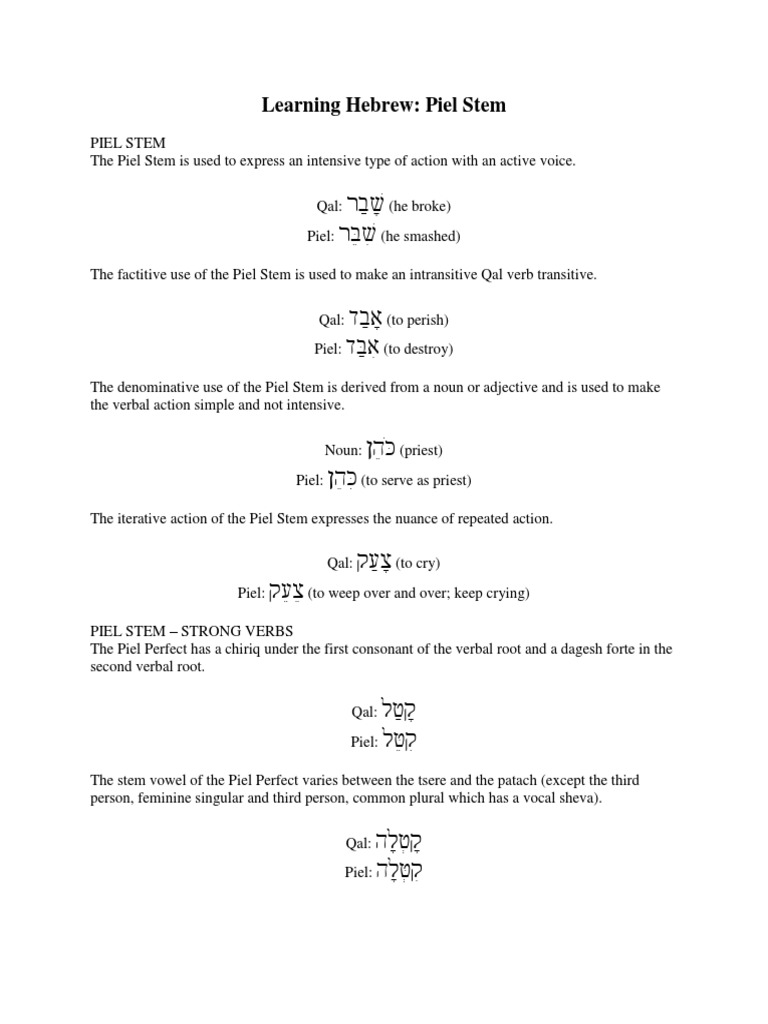 Piel Stem-Hebrew PDF | PDF | Verb | Morphology