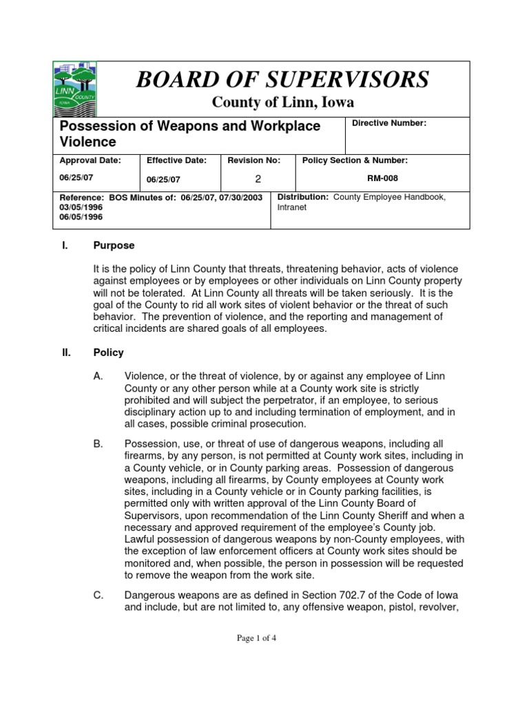 Possession of Weapons and Workplace Violence | PDF | Emergency | Violence