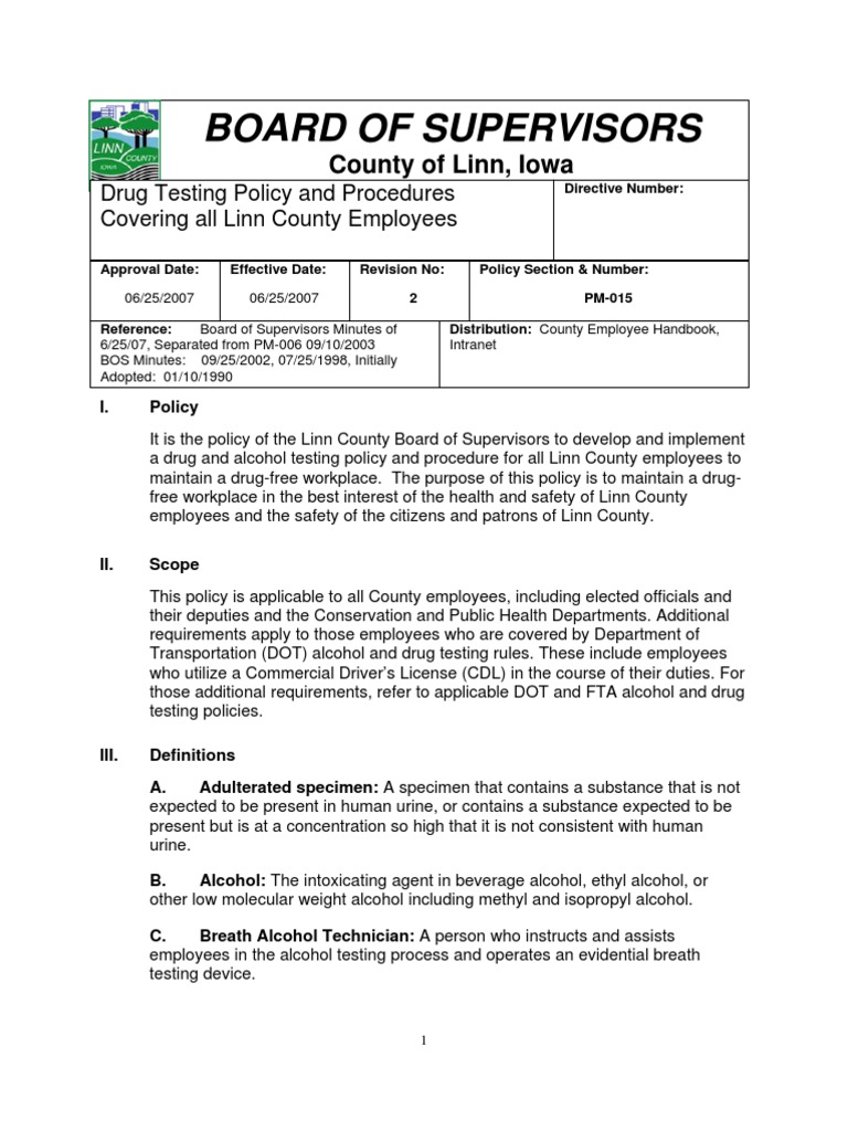 Linn County Drug Testing Policy | PDF | Drug Test | Substance Abuse