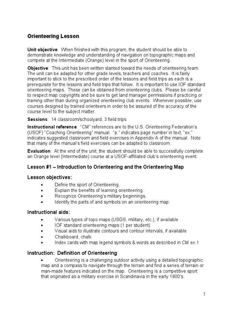 Orienteering Lesson: Lesson #1 - Introduction To Orienteering and The ...