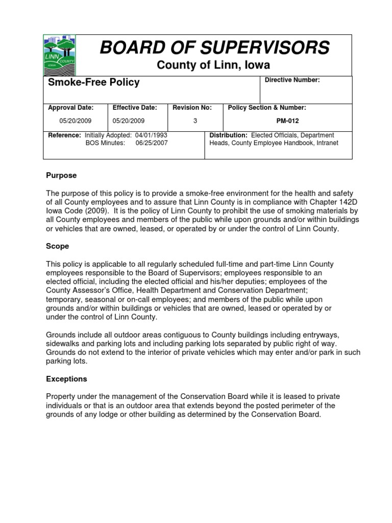 Smoke Free Policy | PDF | Smoking Cessation | Government