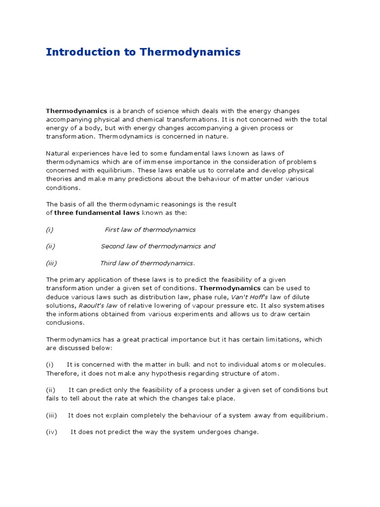 Introduction To Thermodynamics | PDF