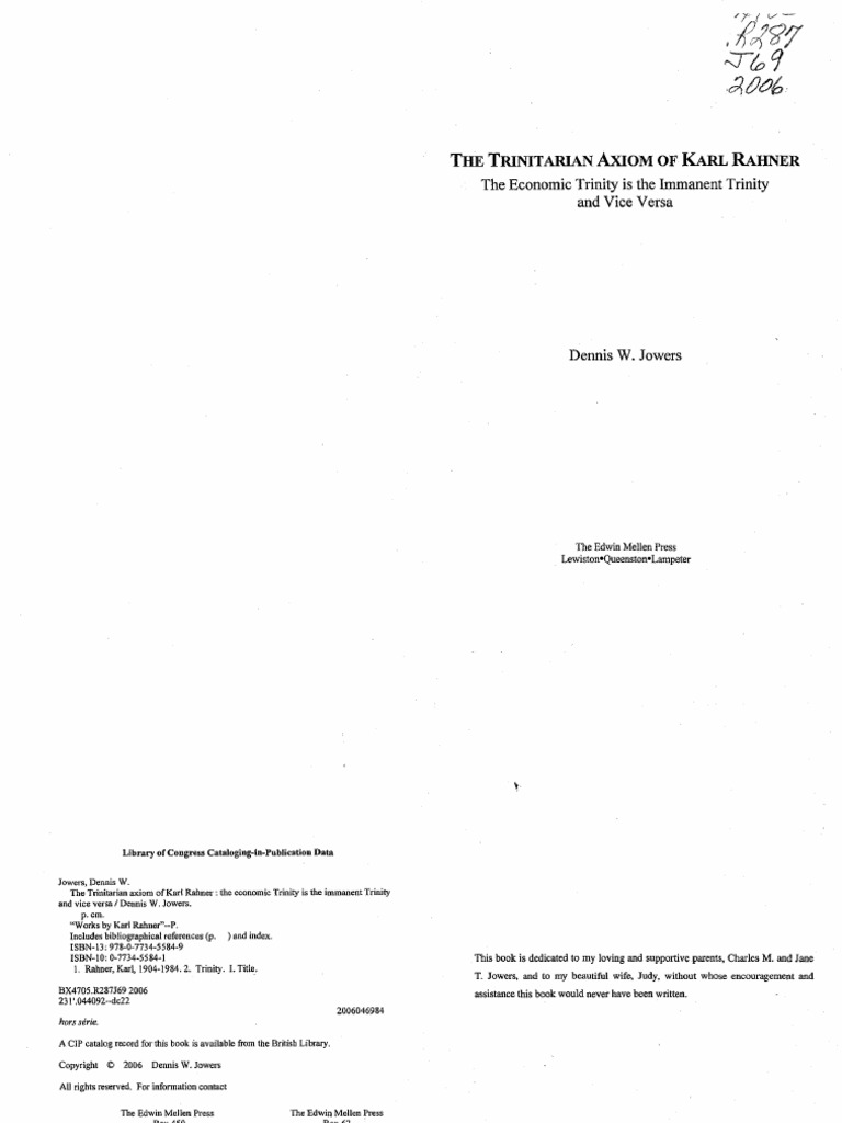 Dennis W. Jowers - The Trinitarian Axiom of Karl Rahner - The Economic ...