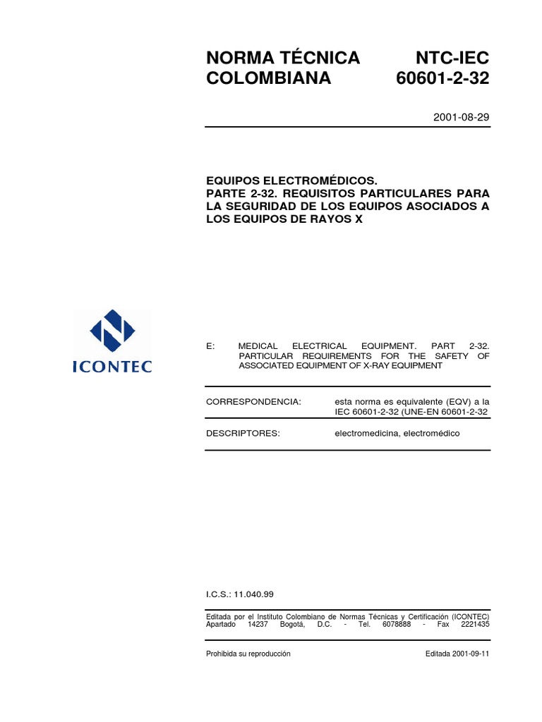 NTC Iec60601 2 32 PDF | PDF | Comisión Electrotécnica Internacional ...