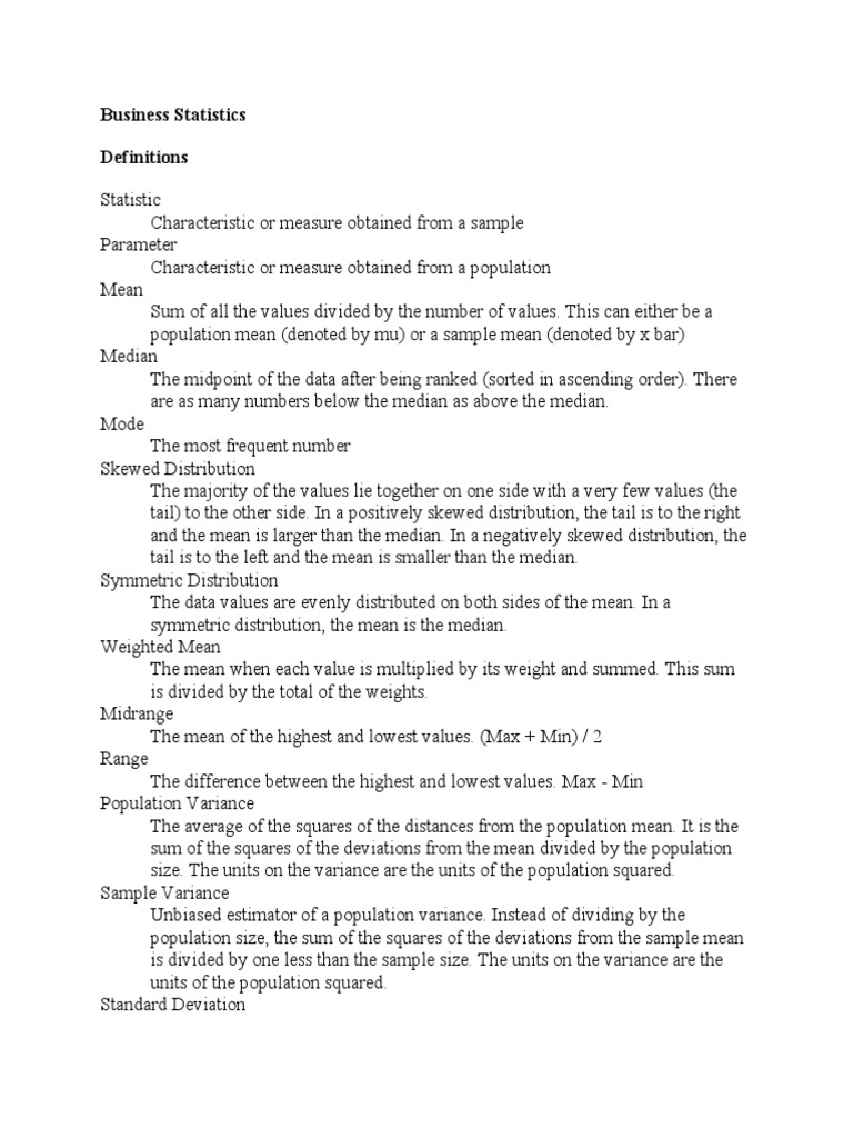 Business Statistics NOtes | PDF | P Value | Quartile