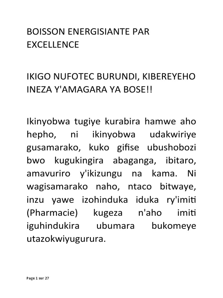 UMUTOBE W'IGITANGAZA CFR NUFOTEC BURUNDI | PDF | Organic Compounds ...