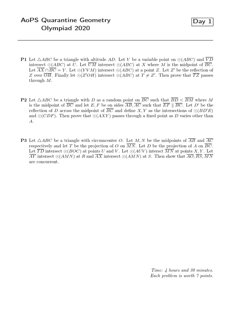 AoPS Geometry Olympiad Day 1 Problems | PDF