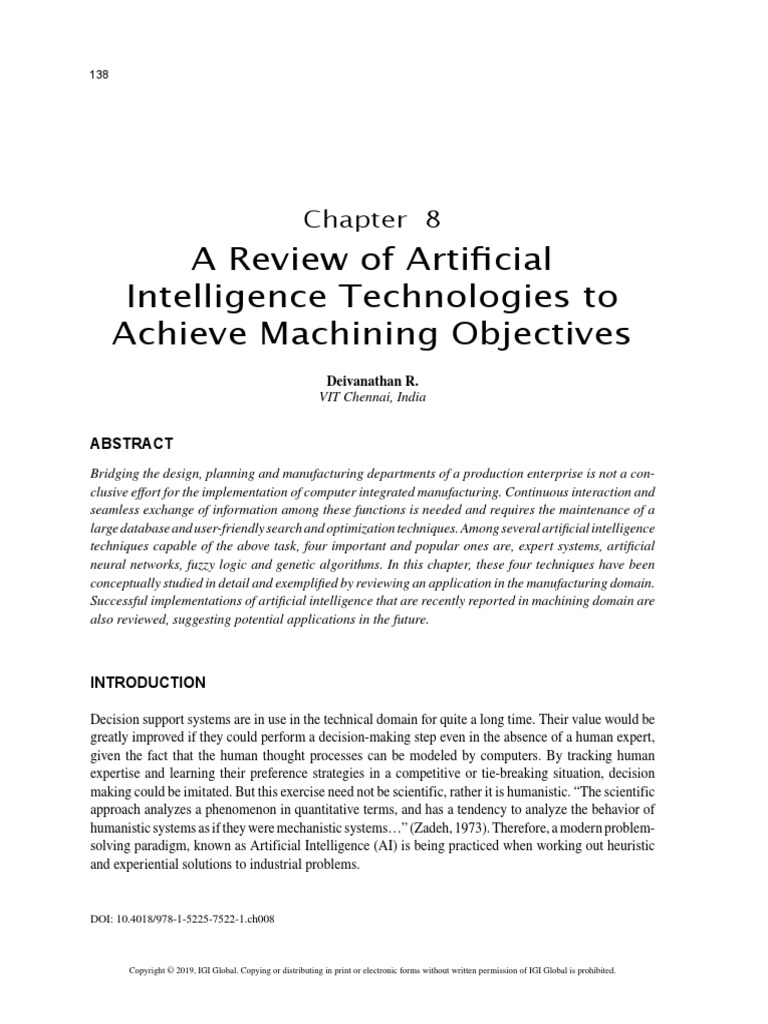 A Review of Artificial Intelligence Technologies To Achieve Machining ...