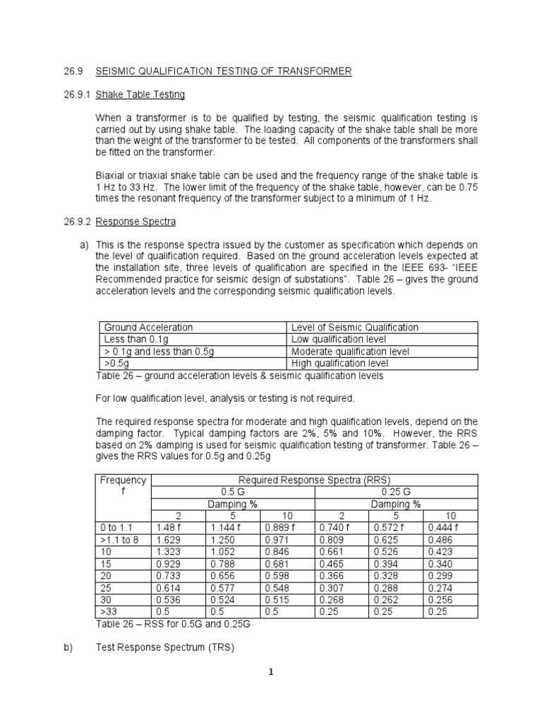 26.9 Seismic Qualification Testing of Transformer | PDF | Earthquakes ...