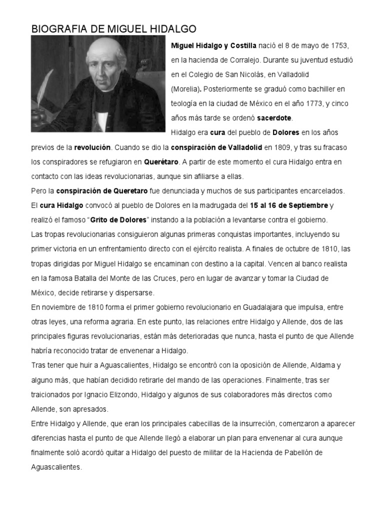 Biografia de Miguel Hidalgo | PDF | Conflictos | Guerra de la era industrial