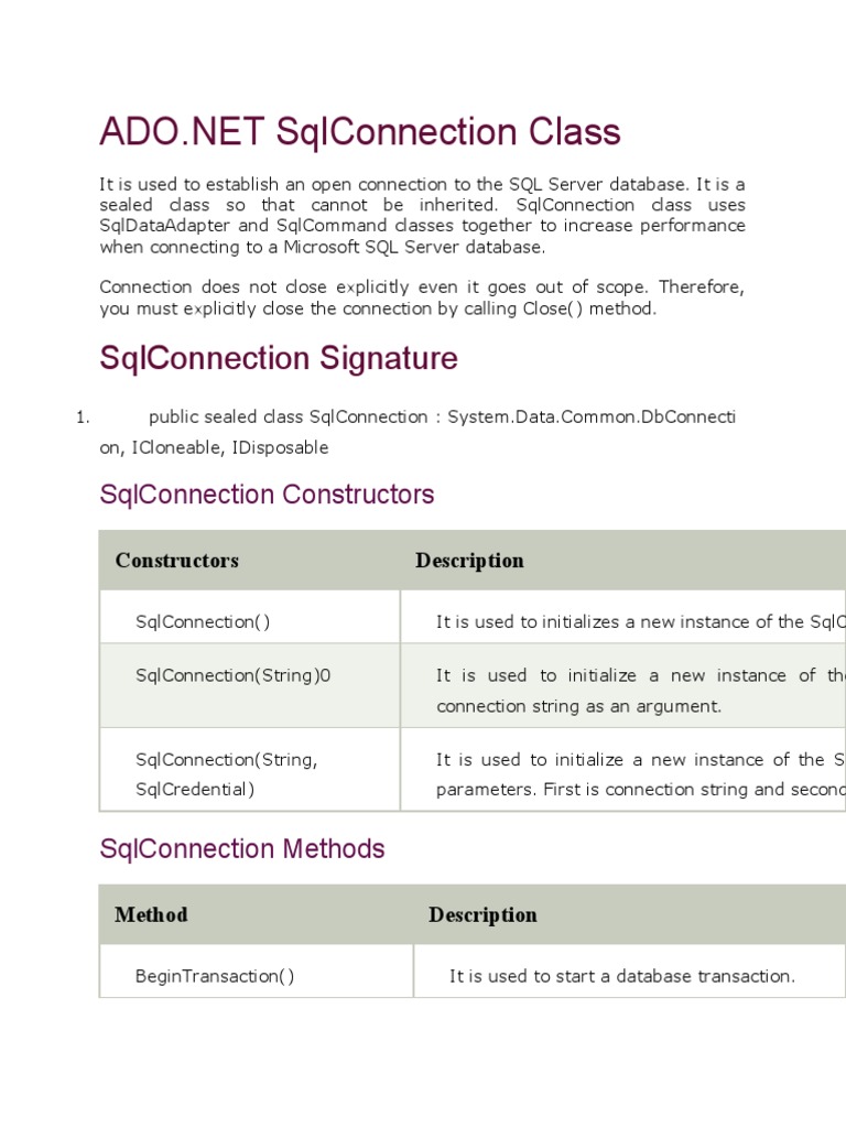 Sqlconnection Signature | Download Free PDF | Microsoft Sql Server | Databases
