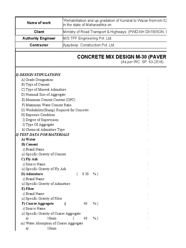 Concrete Mix Design M-30 (Paver Block) Grade: Name of Work Client ...