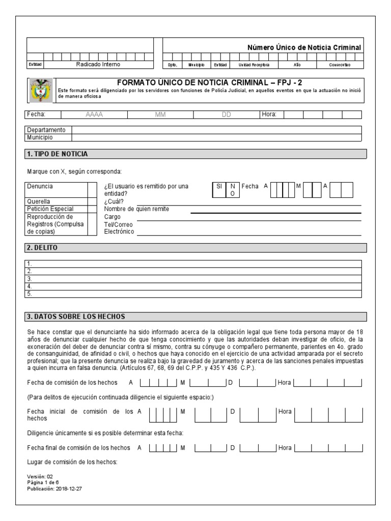 Formato Único de Noticia Criminal FPJ-2 | PDF | Gobierno ...