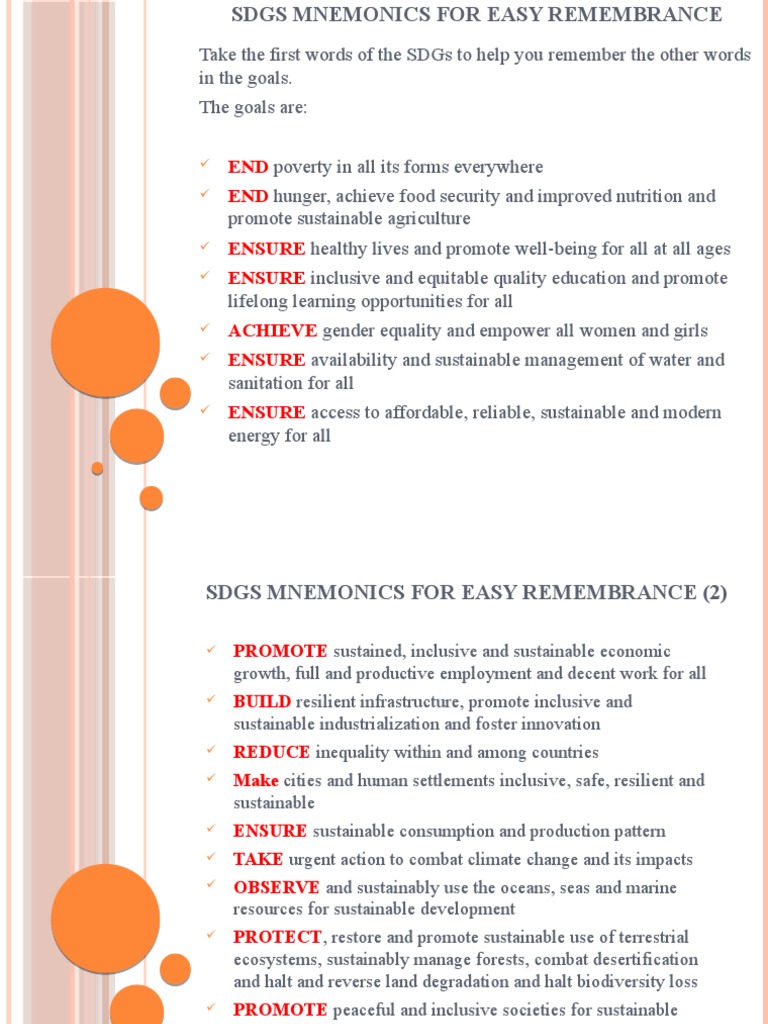 Sdgs Mnemonics For Easy Remembrance | PDF