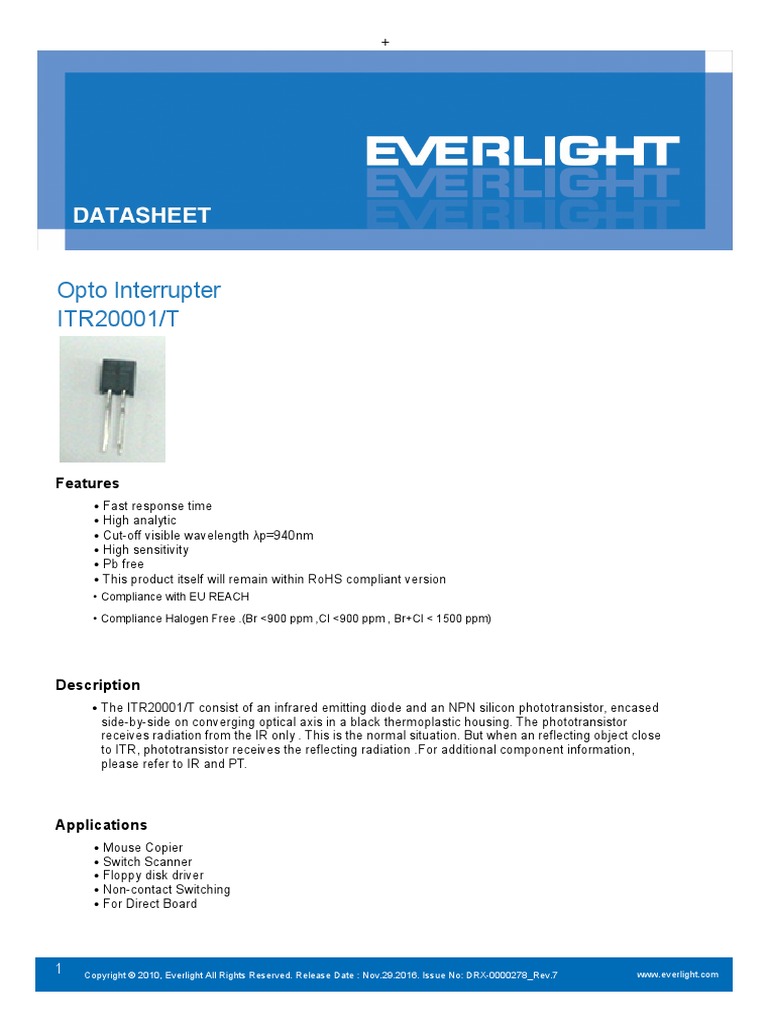 Opto Interrupter ITR20001/T: Features | PDF | Infrared | Optics