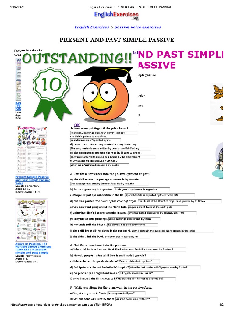 English Exercises - Present and Past Simple Passive | PDF