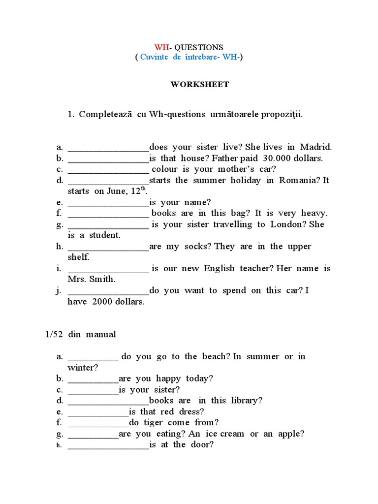 Questions : Cuvinte de întrebare-WH | PDF