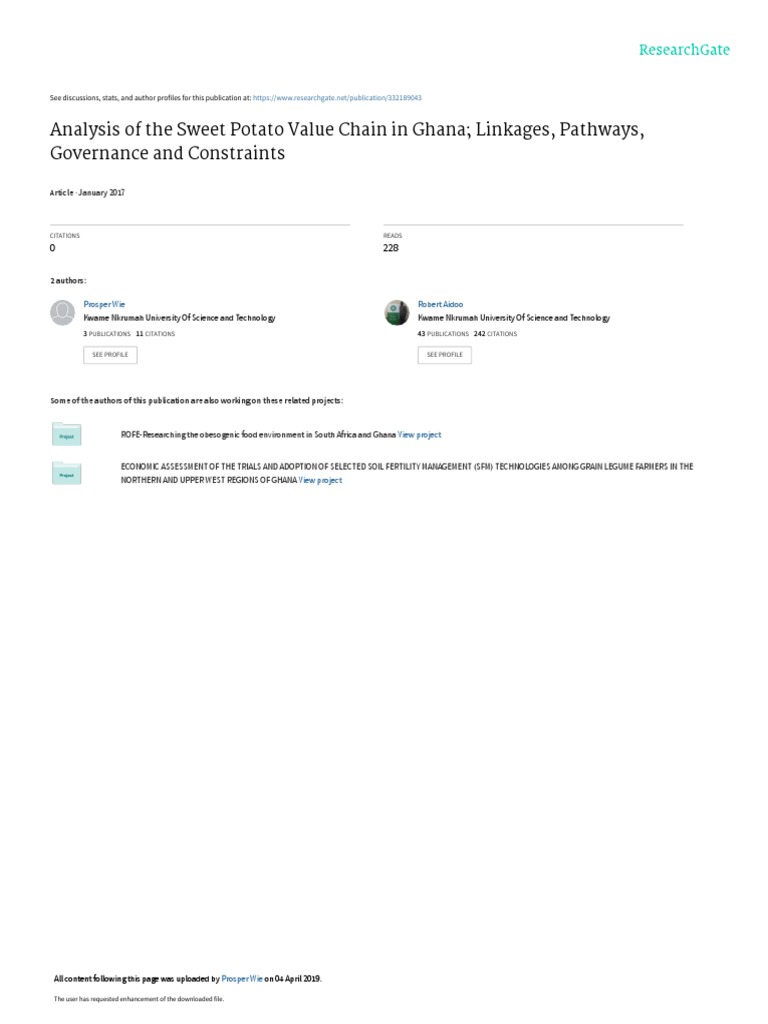 Analysis of The Sweet Potato Value Chain in Ghana Linkages, Pathways ...