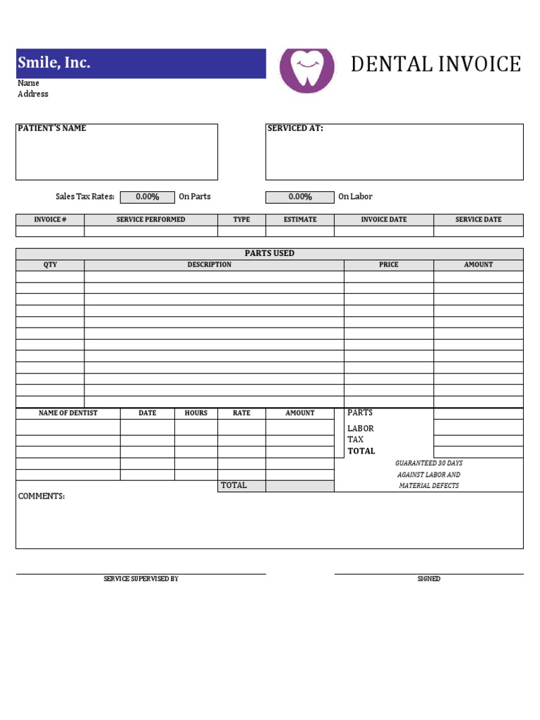 Dental Invoice Template for Services | PDF