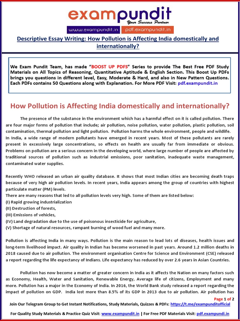 Descriptive Essay Writing How Pollution Is Affecting India Domestically ...