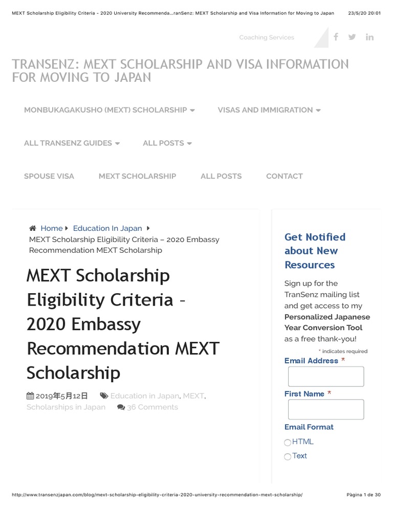 MEXT Scholarship Eligibility Criteria - 2020 Embassy Recommendation ...