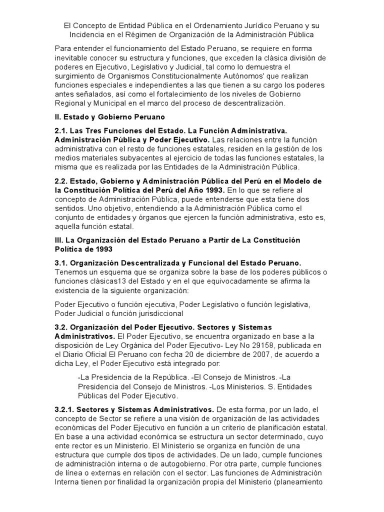 El Concepto de Entidad Pública en El Ordenamiento Jurídico Peruano y Su ...
